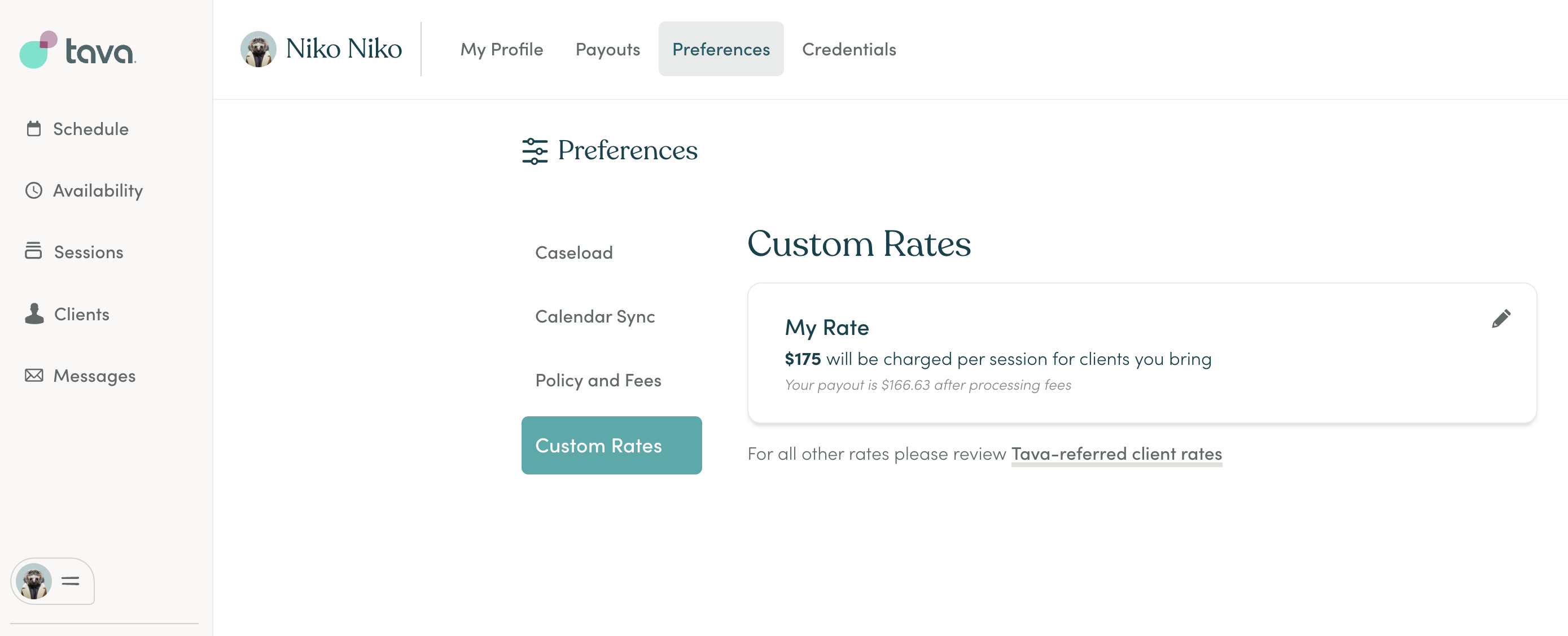 Set your custom cash rate – Tava Therapist Help Center
