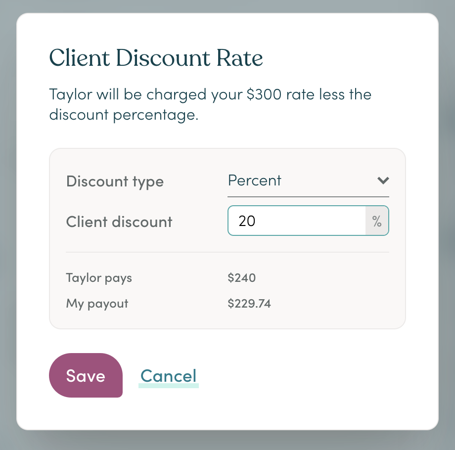 Set a sliding scale discount – Tava Therapist Help Center