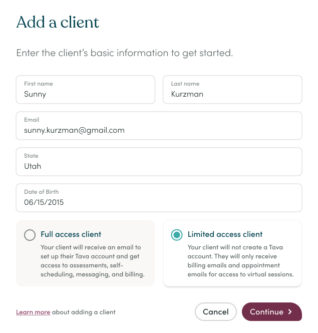 How to Add a Client – Tava Therapist Help Center