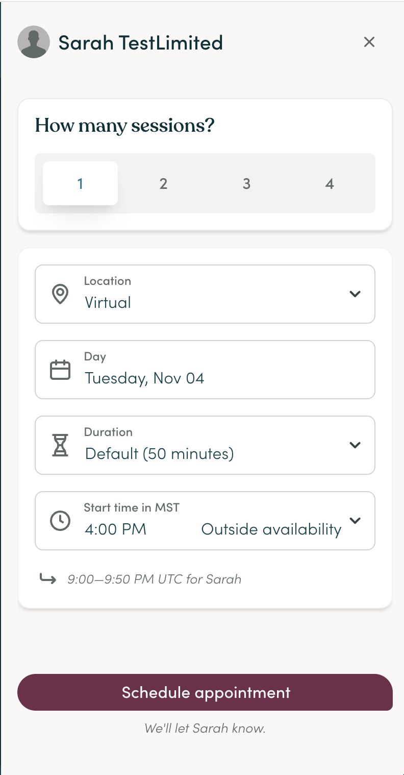 Using the In-Session Scheduler – Tava Therapist Help Center